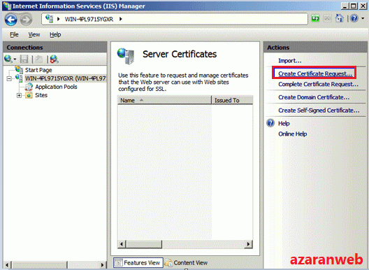 راهنمای ساخت CSR در Microsoft IIS7 - مرکز آموزش - AzaranWeb